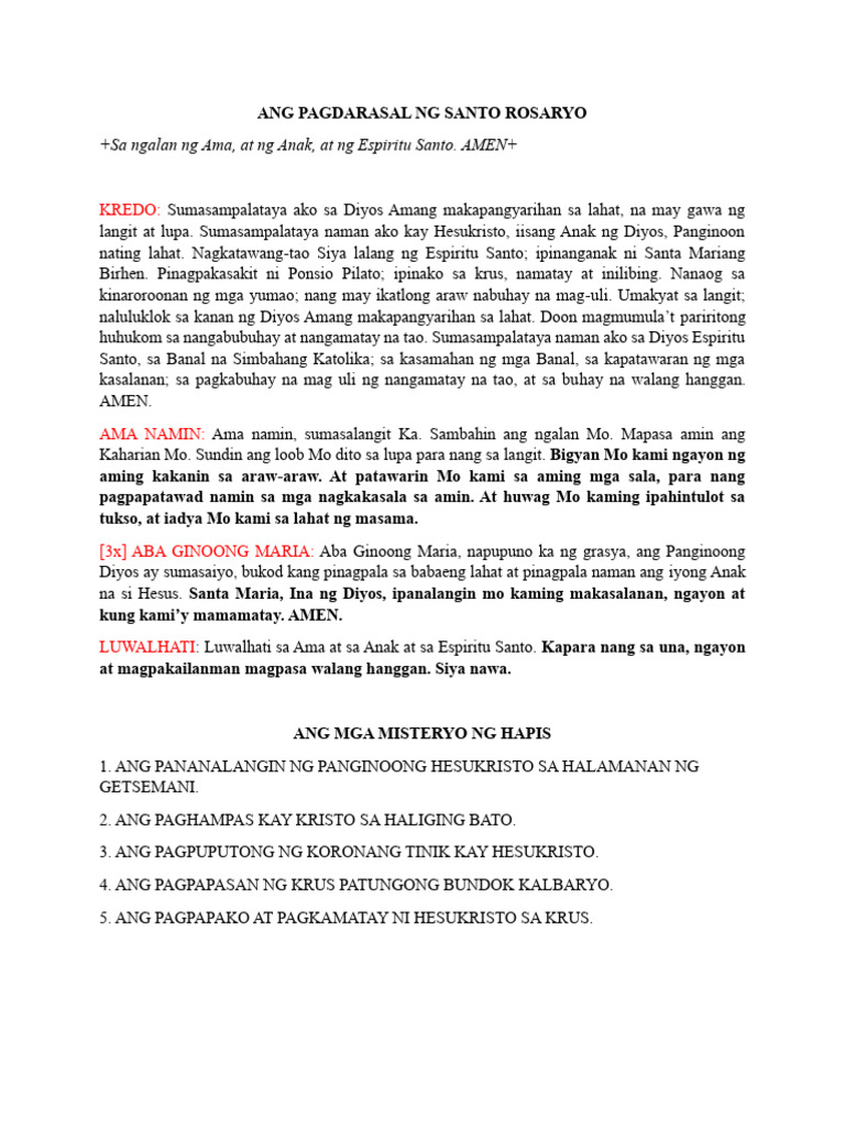 Ang Pagdarasal NG Santo Rosaryo (Hapis) | PDF