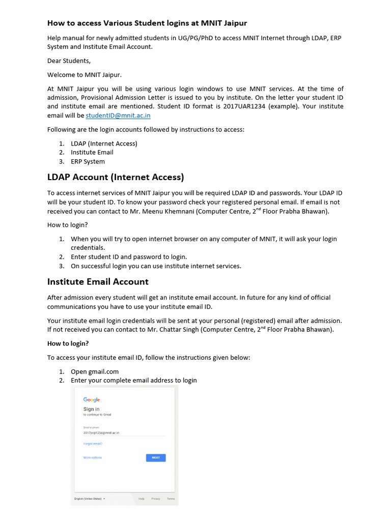 How To Access Various Student Logins at MNIT Jaipur | PDF | Login ...