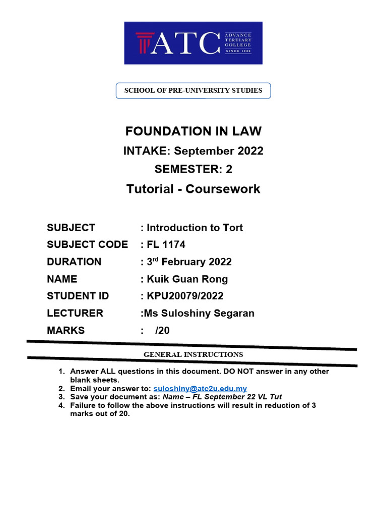 VL Tutorial QP | PDF | Legal Liability | Negligence