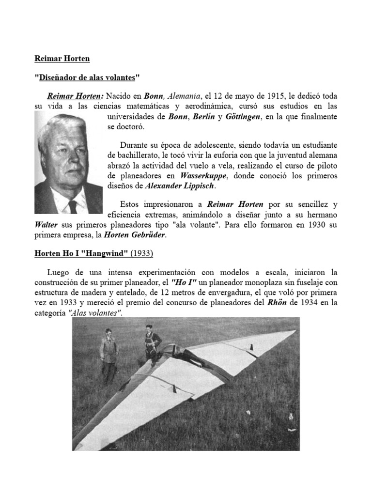 Reimar Horten | PDF | Avión | Ingeniería Aeroespacial