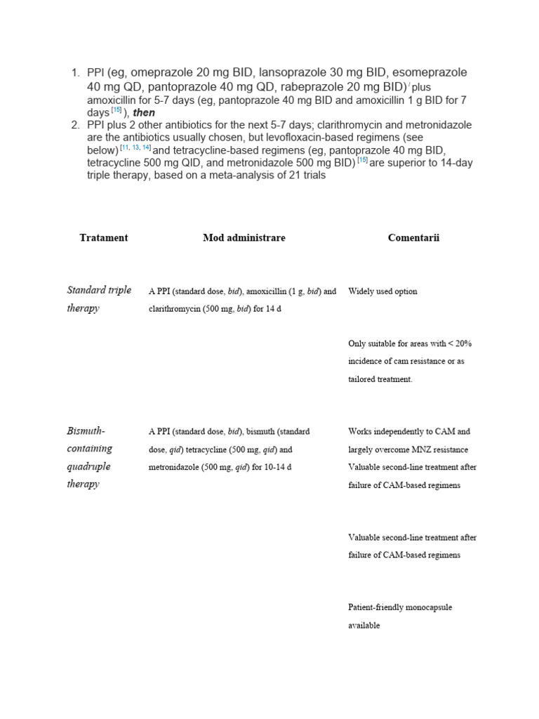 H Pylori - Scheme de Tratament | PDF | Therapy | Pharmacy