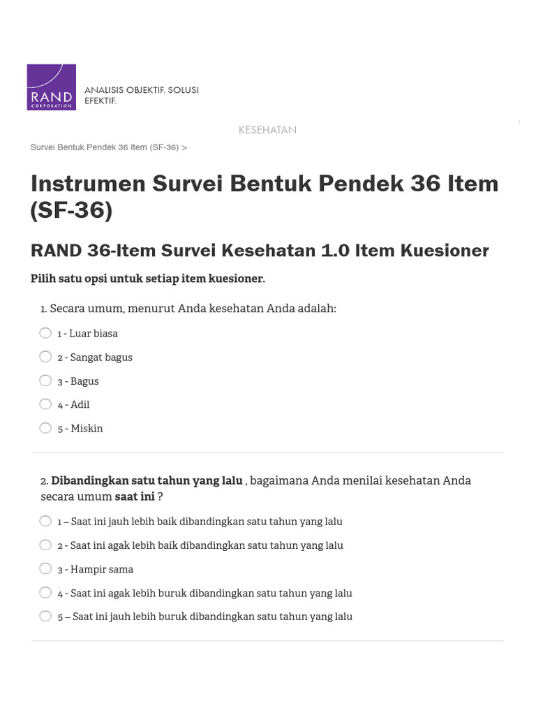 Kuesioner Mos SF 36 | PDF