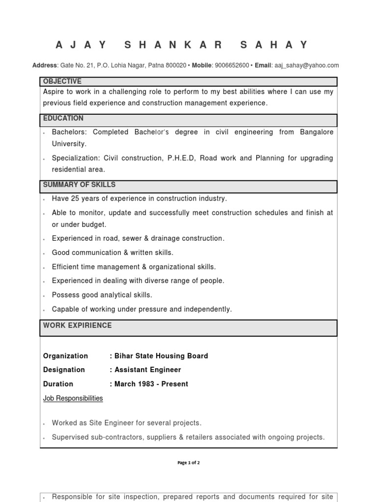 Experienced Civil Engineer Profile | PDF | Career & Growth | Art