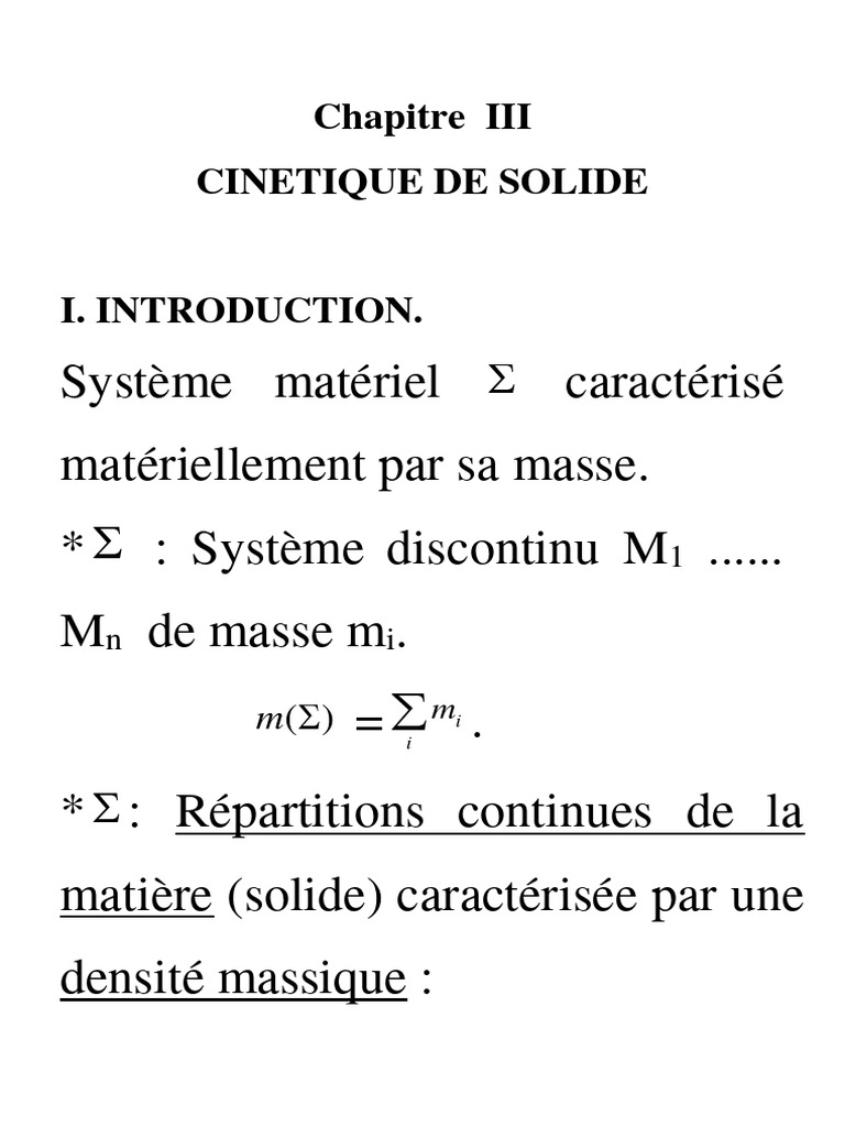 Cinetique de Solide | PDF | Centre d'inertie | Masse
