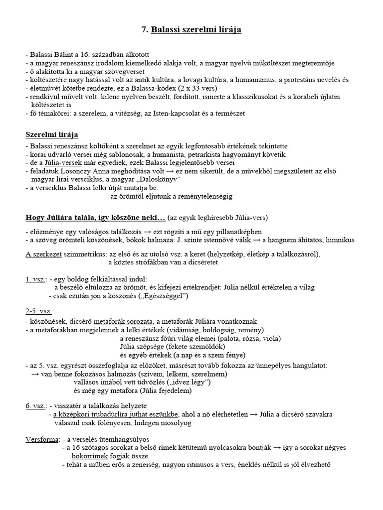 07 - Balassi Szerelmi Lírája | PDF