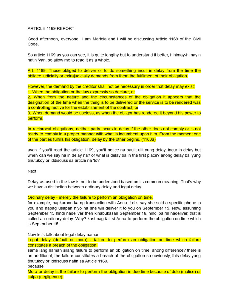 Oblicon Art. 1169 | PDF