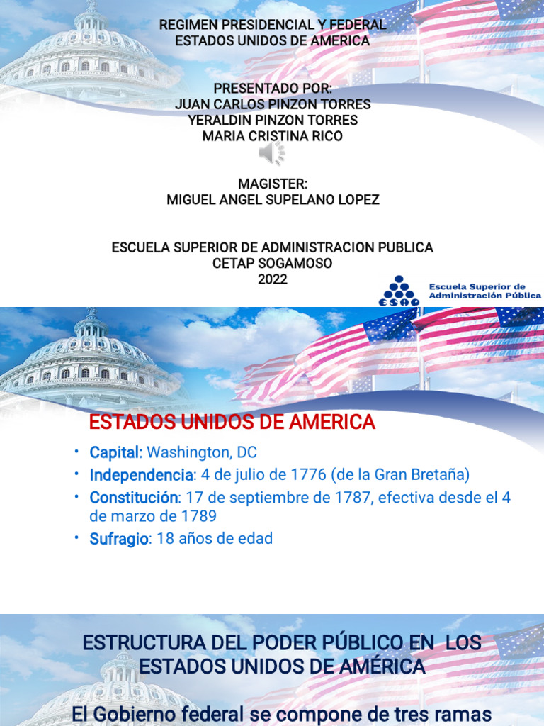 Regimen Presidencial y Federal de Los Estados Unidos | PDF | Gobierno ...