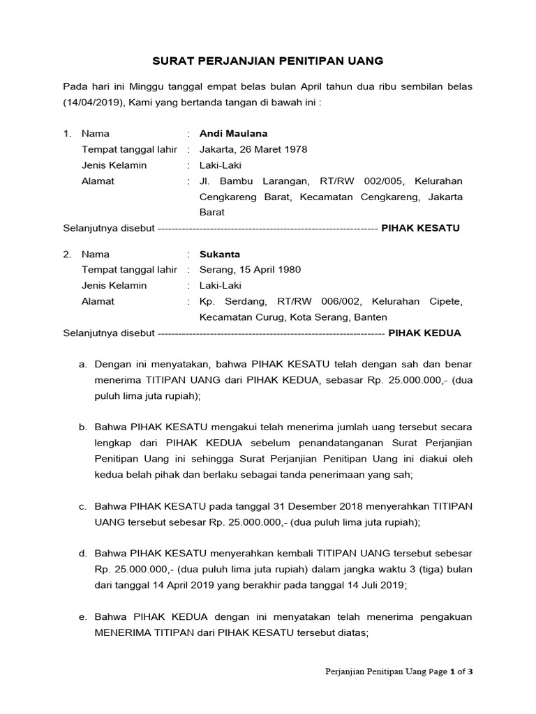 Contoh Surat Perjanjian | PDF | Hukum
