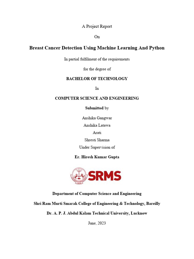 Project Report On Breast Cancer | PDF | Mammography | Machine Learning