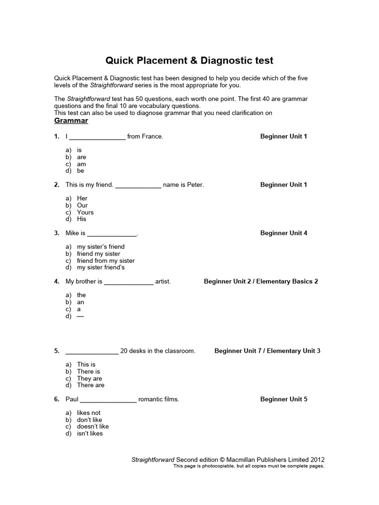 Quick Placement & Diagnostic Test Guide | PDF