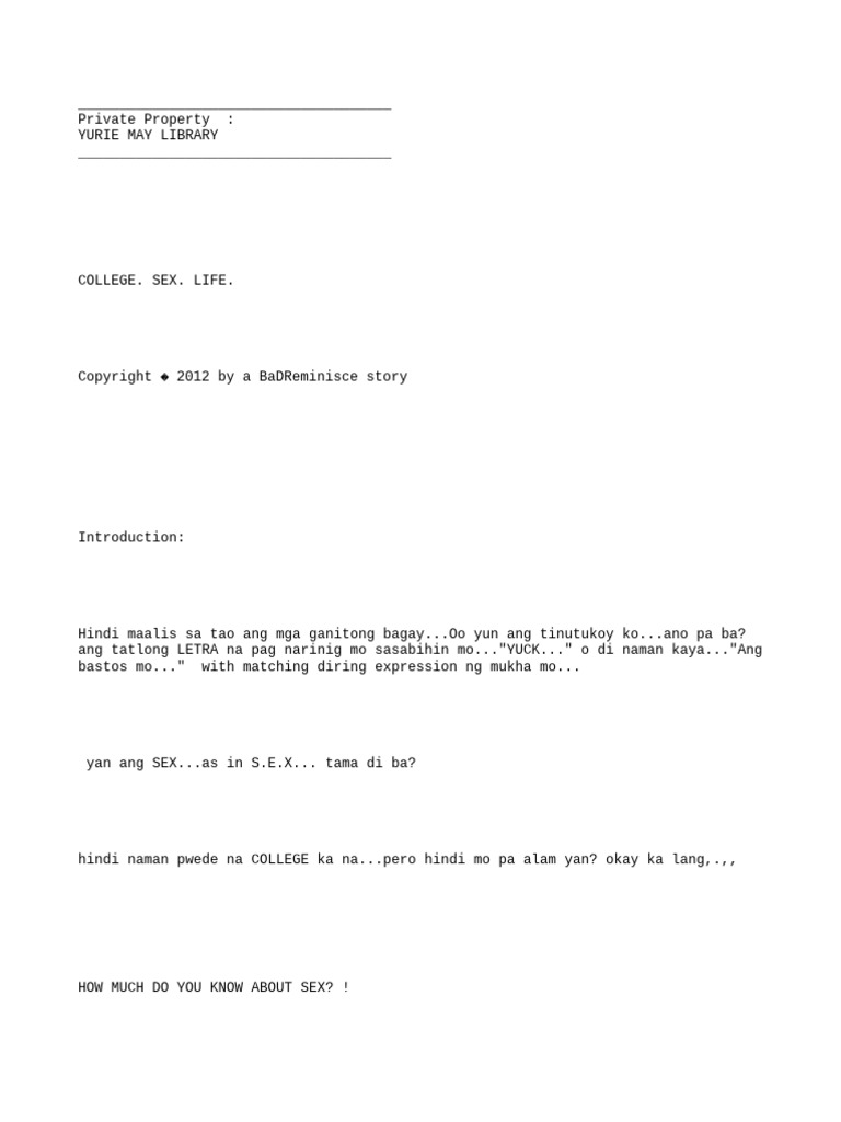 College Sex Life Book 1 ©badreminisce Fin Pdf