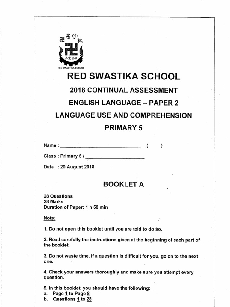 P5 English CA2 2018 Red Swastika Exam Papers | PDF