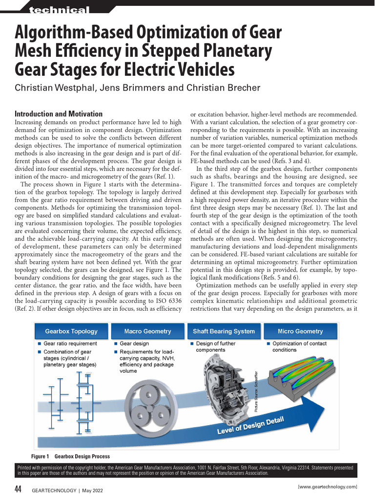 Algorithm Based Optimization of Gear Mesh Efficiency in Stepped Planetary Gear Stages For ...