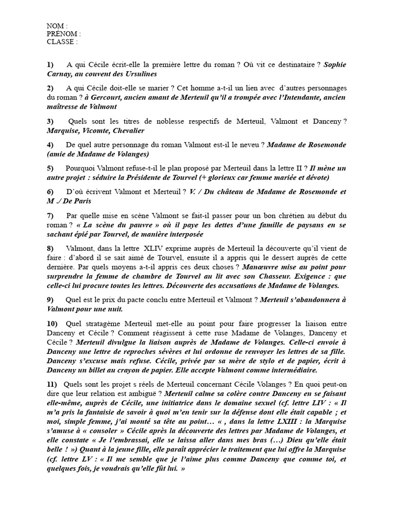 Intrigues et Destins dans "Les Liaisons Dangereuses" | PDF