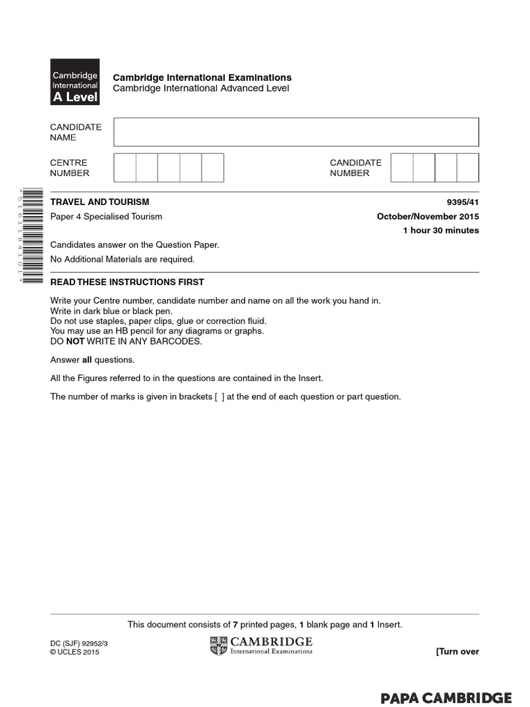 Past Papers For A Level Travel and Tourism | PDF