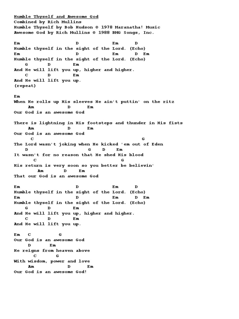 Humble Thyself and Awesome God (Em) | PDF | Religious Belief And Doctrine