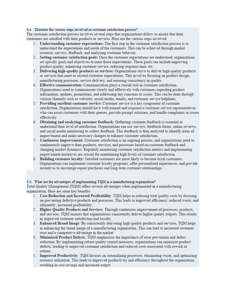 8.a Illustrate The Various Steps Involved in Customer Satisfaction Process? | Download Free PDF ...