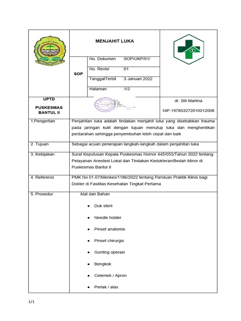 SOP Menjahit Luka | PDF