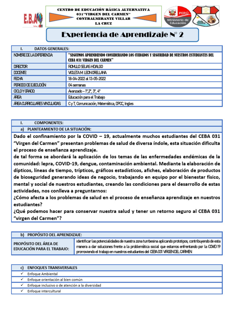 Experiencia de Aprendizaje #2 | PDF | Aprendizaje | Iniciativa empresarial