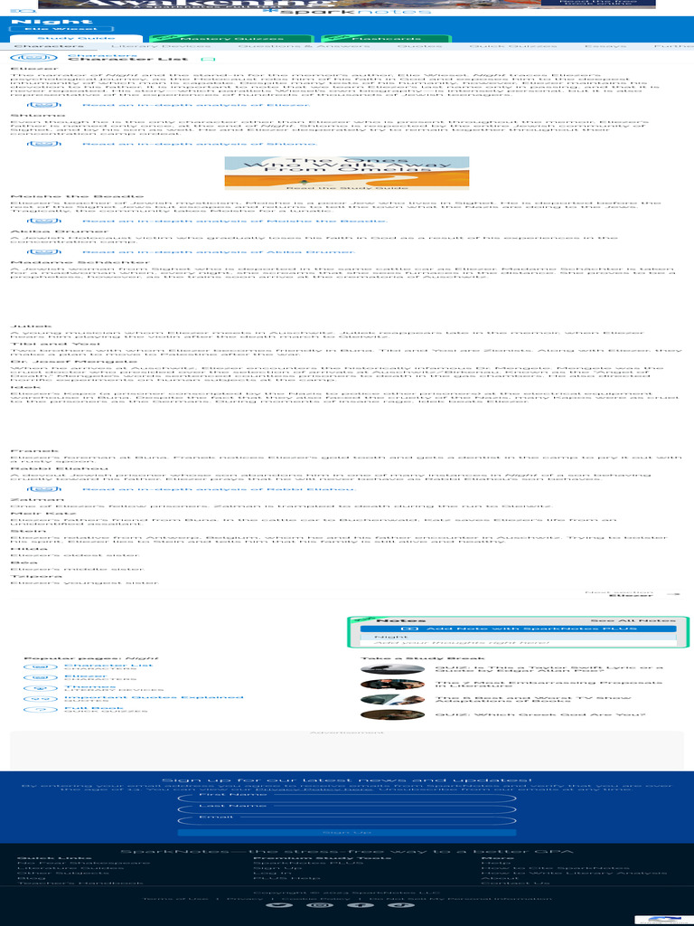 Night Character List SparkNotes | PDF | Auschwitz Concentration Camp