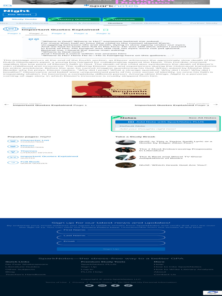 Night Important Quotes Explained SparkNotes 2 | PDF