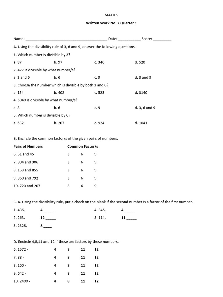 Written Work No. 2 MATH 5 | PDF
