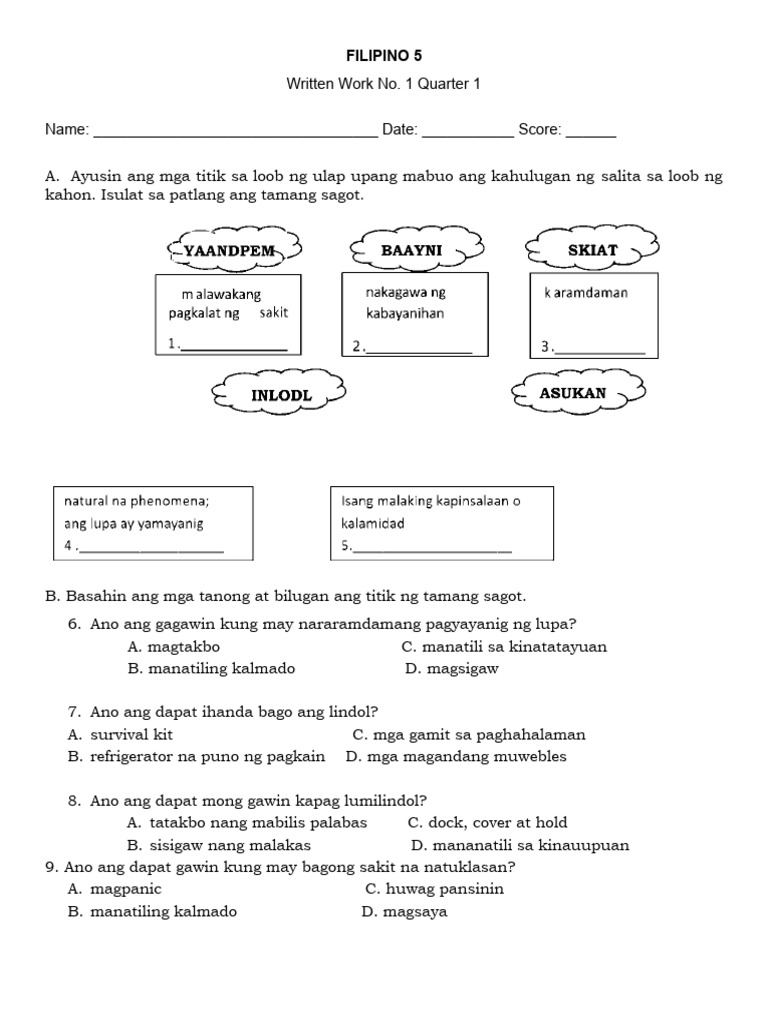 Written Work No. 1 FILIPINO 5 | PDF