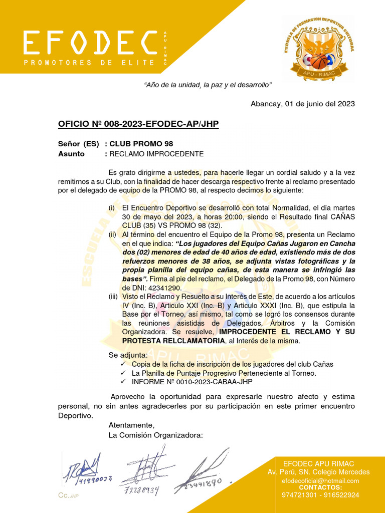 Modelo de Reclamo Improcedente en El Deporte | PDF