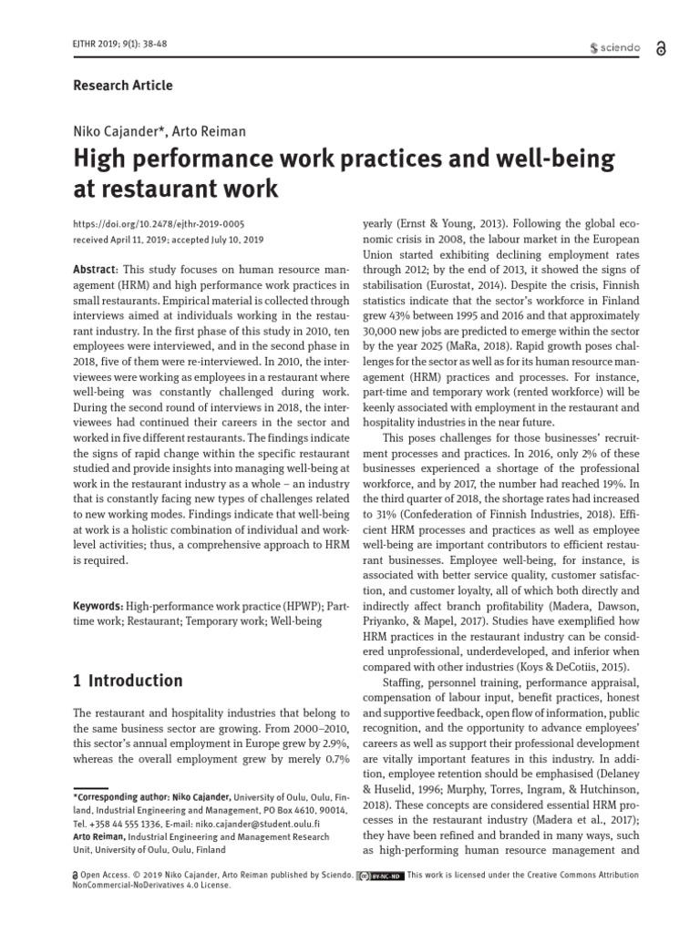 High Performance Work Practices and Well-Being at | PDF | Employment ...
