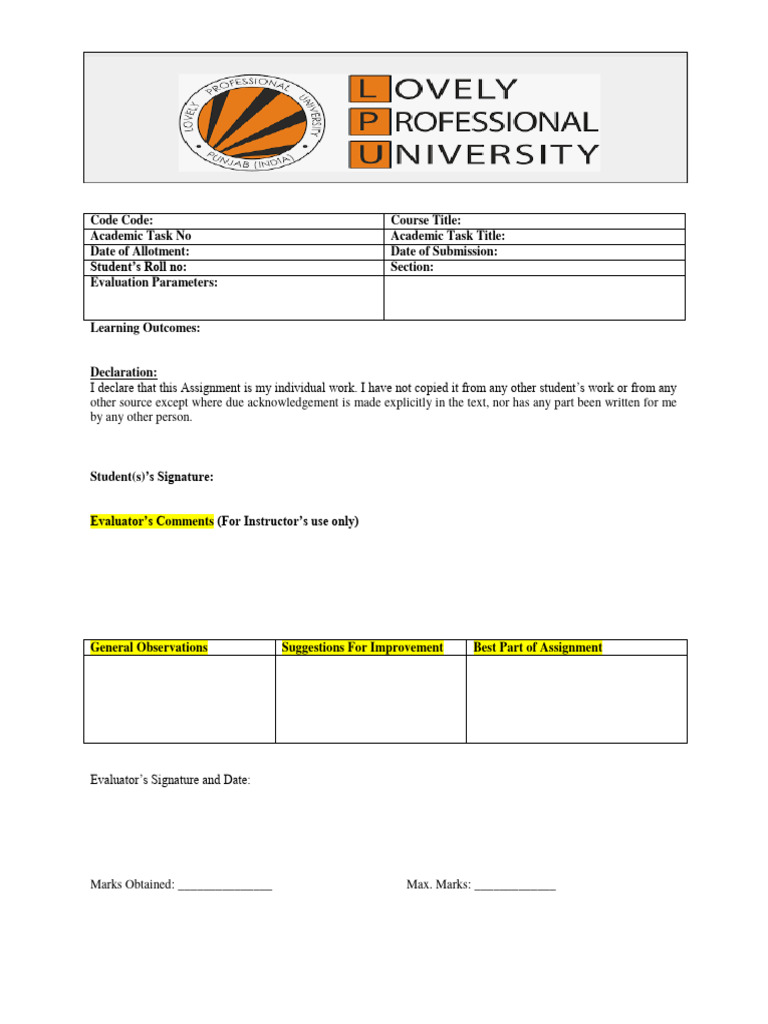 Assignment Front Page | PDF