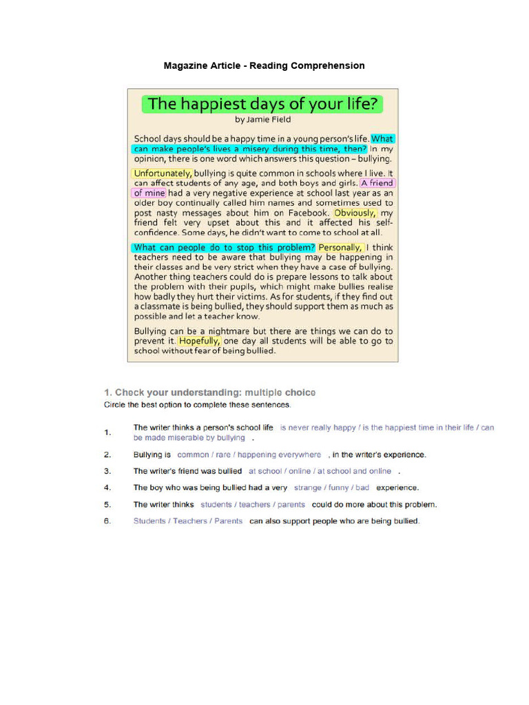 Magazine Article - Reading Comprehension - 2nd Year | PDF