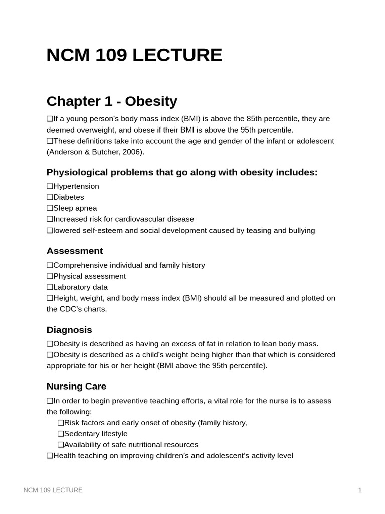 NCM 109 Lecture | PDF | Meningitis | Obesity