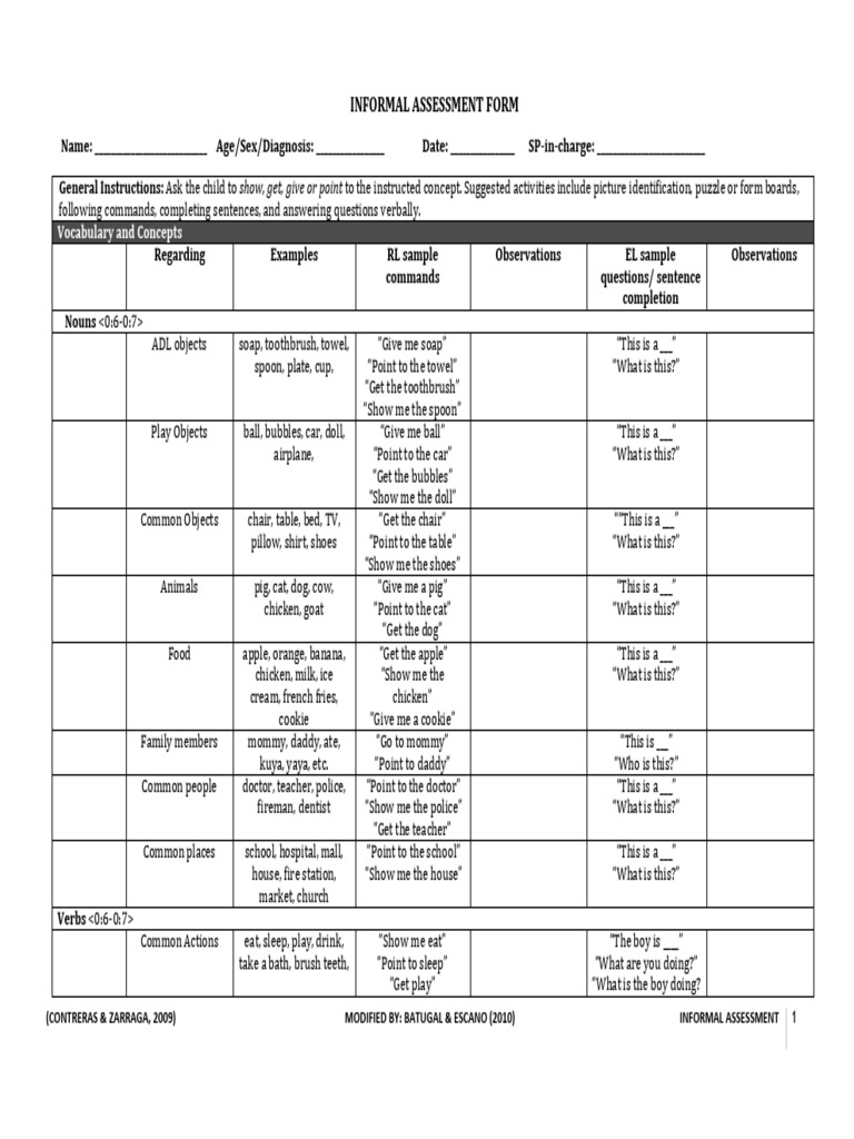 Informal Assessment for Vocabulary Skills | PDF | Linguistics