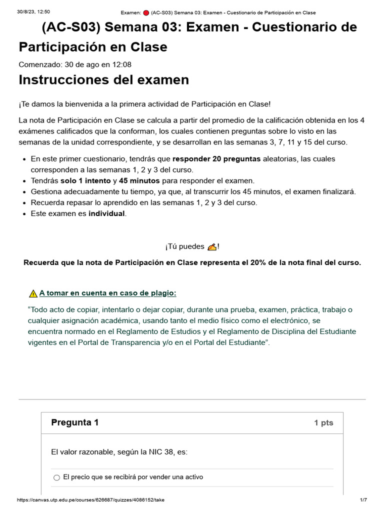 Examen Semana 03: Participación en Clase | PDF | Activo intangible ...