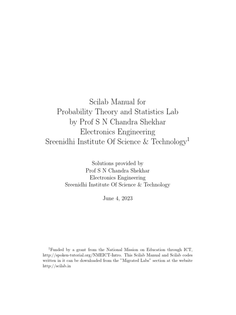 Probability Theory and Statistics Lab - Prof - S N Chandra Shekhar | PDF
