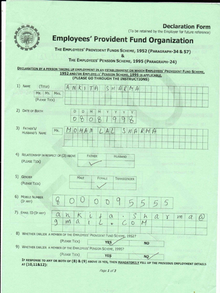 EPF Declaration Form - Dummy | PDF