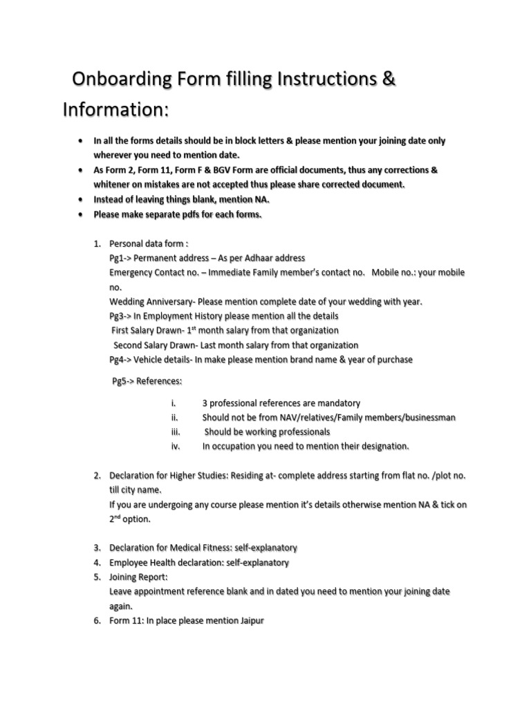 Onboarding Form Filling Instructions | PDF | Business