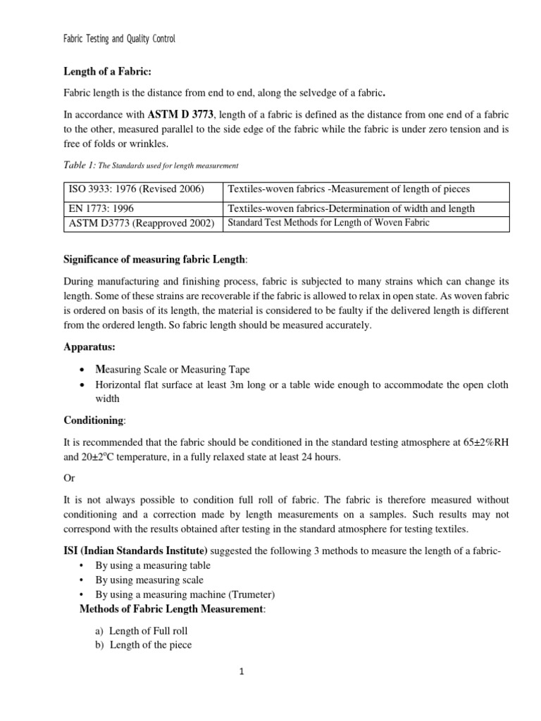 Fabric Length | PDF | Textiles | Metrology