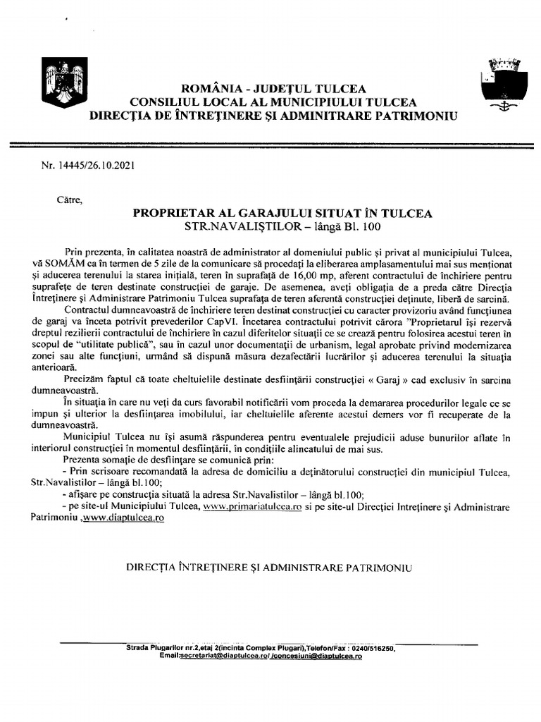 Somatie demolare garaj | PDF