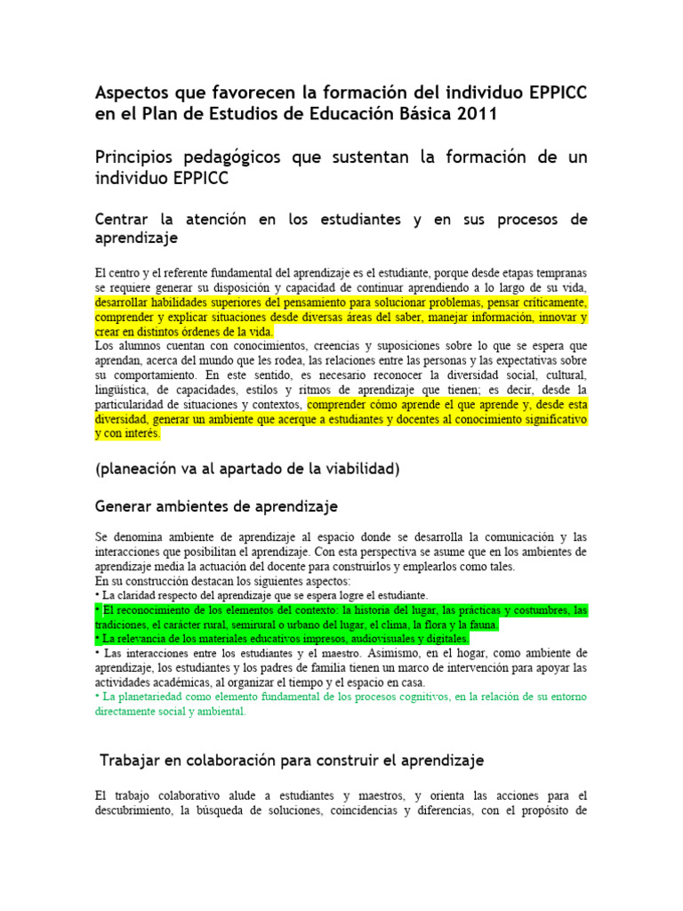 Aspectos Que Favorecen La Formación Del Individuo EPPICC en El Plan de ...