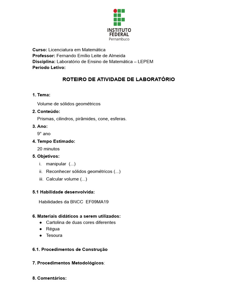 Roteiro de Atividades de Laboratório | PDF