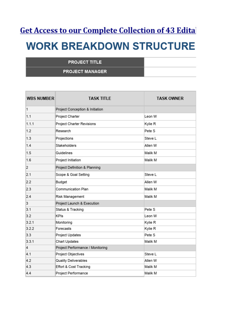 Google Sheet WBS Template 24 - 43 - Company Project WBS With Blank ...