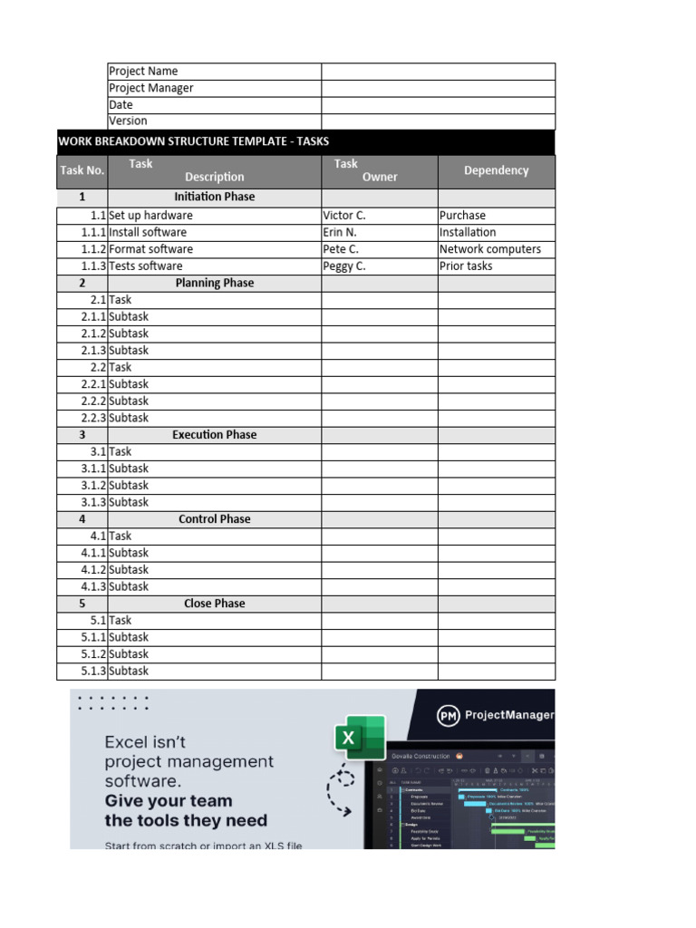 Excel Work Breakdown Structure Guide | PDF | Microsoft Excel | Computer ...