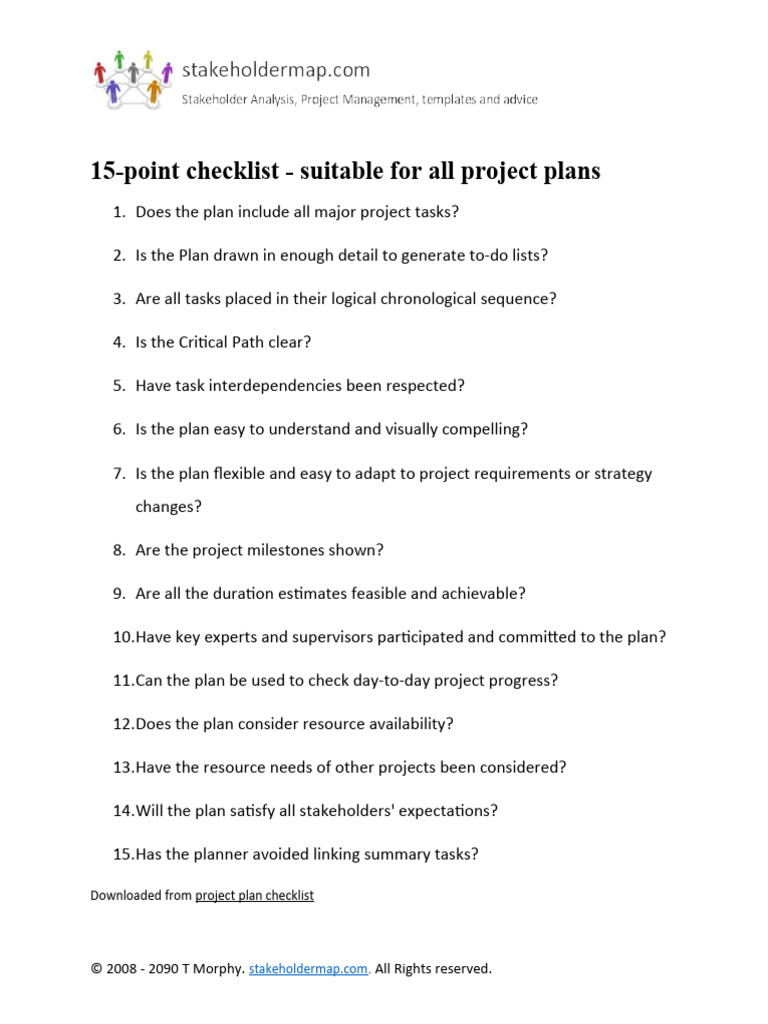 Project Plan Checklist 15 Point | PDF