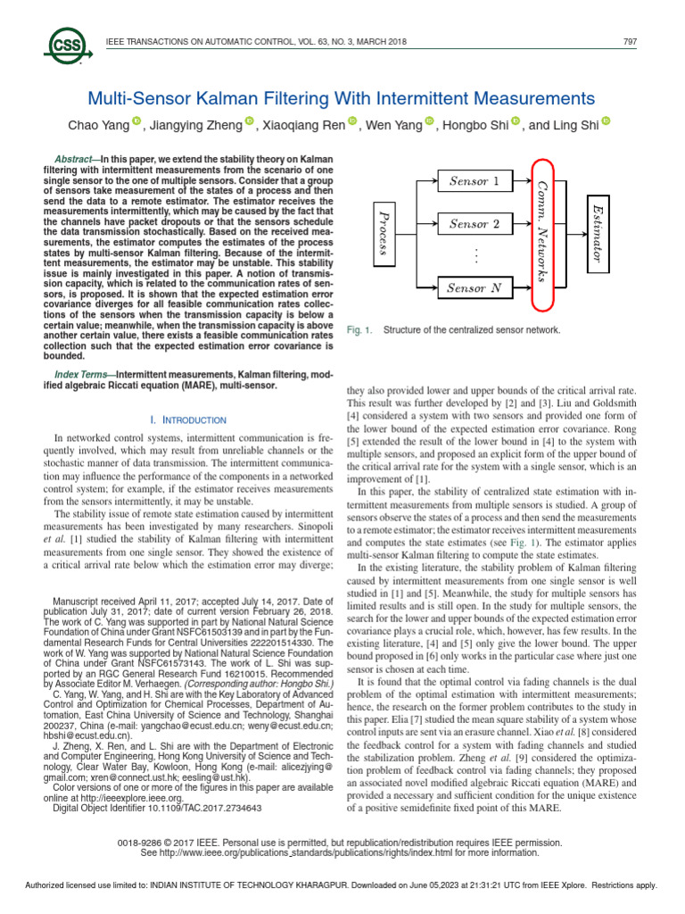 Multi-Sensor Kalman Filtering With Intermittent Measurements | PDF ... Multi-Sensor Kalman Filtering With Intermittent Measurements | PDF ...