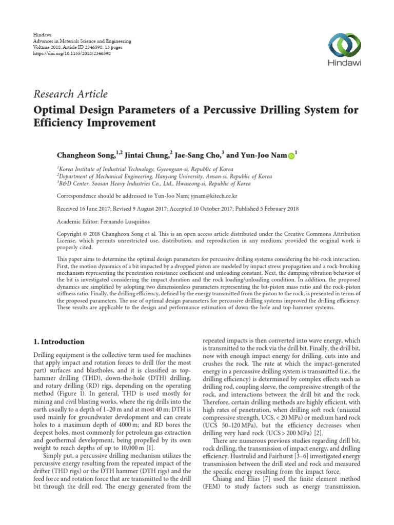 Optimal Design Parameters of A Percussive Drilling | PDF | Damping ... Optimal Design Parameters of A Percussive Drilling | PDF | Damping ...
