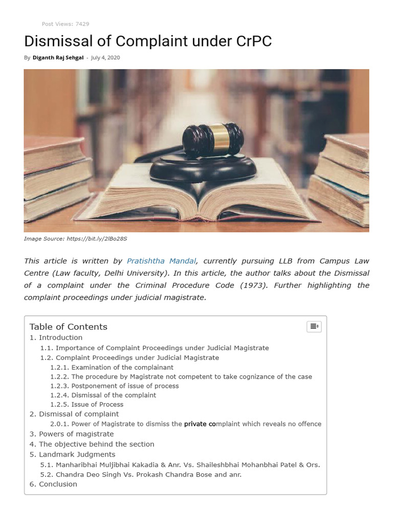 Dismissal of Complaints under CrPC | PDF