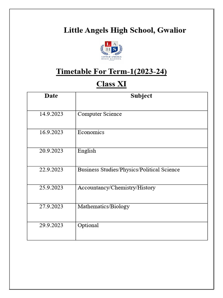 Class XI Term-1 Timetable & Syllabus | PDF | Economics | Statistics