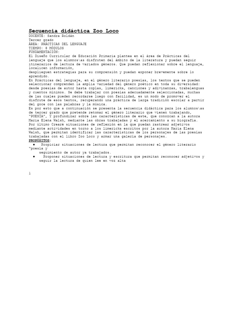 Secuencia Didáctica Zoo Loco 3. | PDF | Poesía