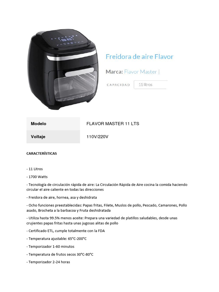 Freidora de Aire Flavor Máster | PDF